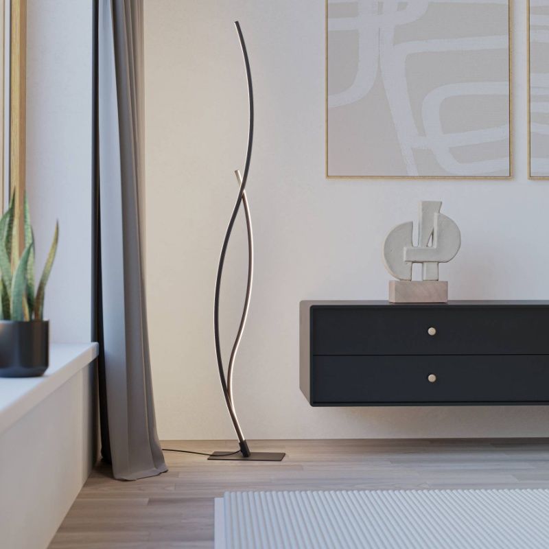 Zwarte design vloerlamp staal, Tevin, 20W, 4000K LED, met schakelaar ...