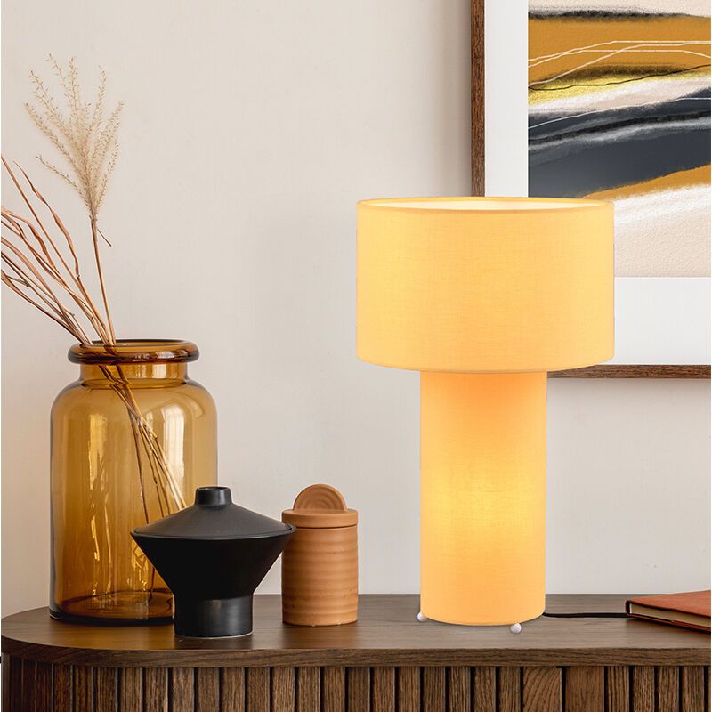 Gele tafellamp stof, Denilson, met schakelaar | Lampgigant.nl