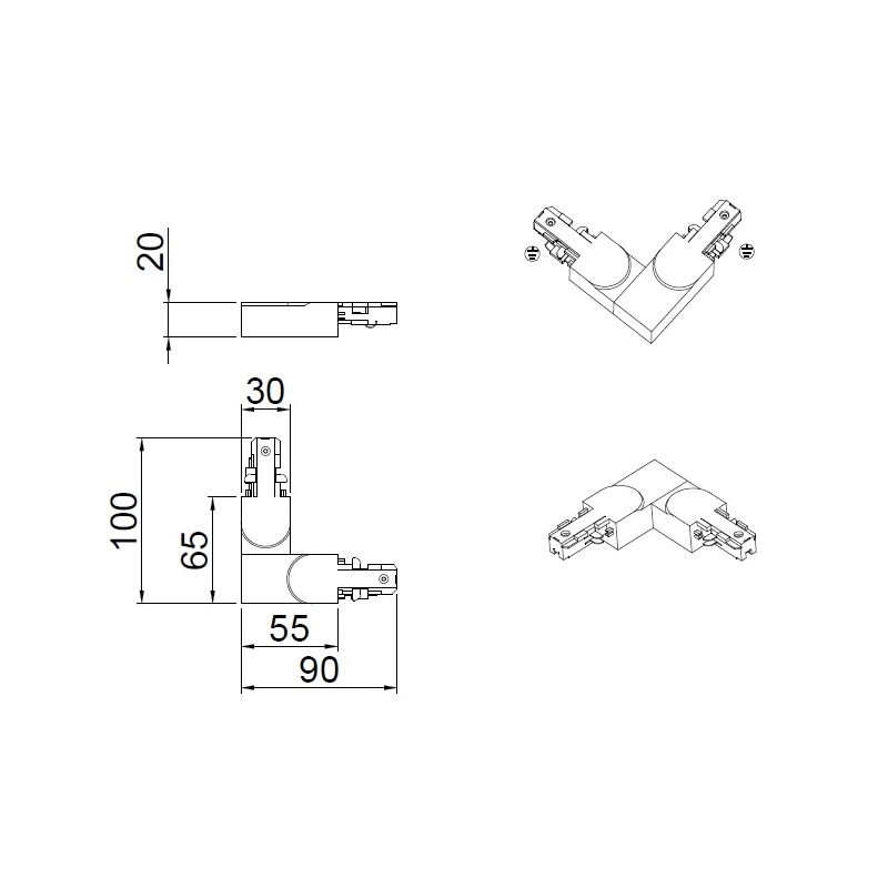 Hoekstuk met beschermende geleider buiten, wit, 2-fase | Lampgigant.nl
