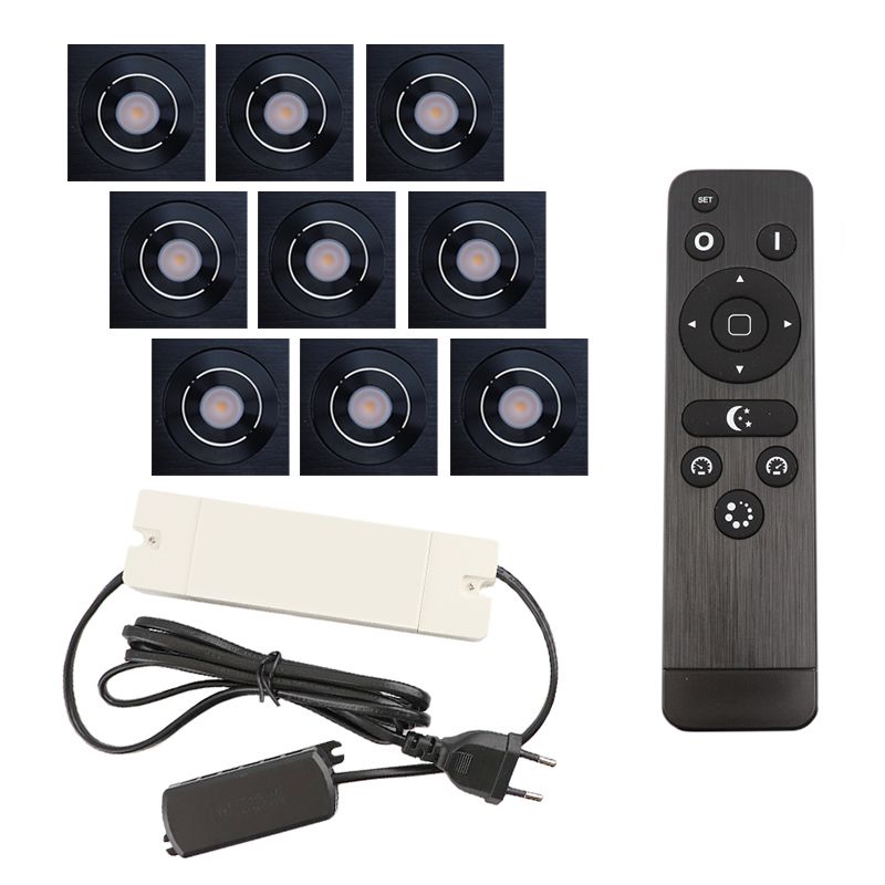 9 kantelbare veranda spots Rona vierkant, IP44, met aansluitset en ...