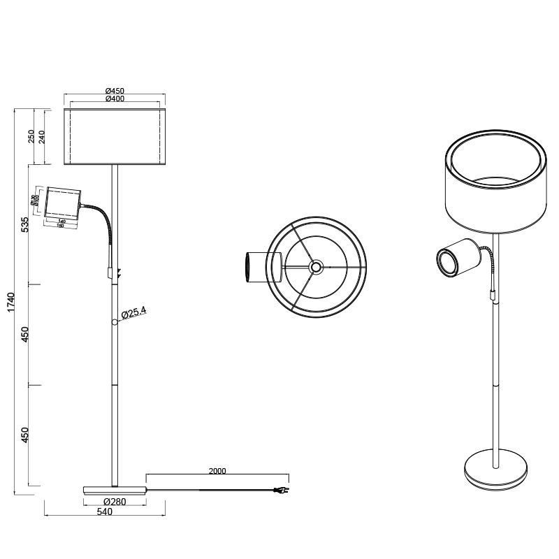 Antraciete staande leeslamp modern, Mirle | Lampgigant.nl