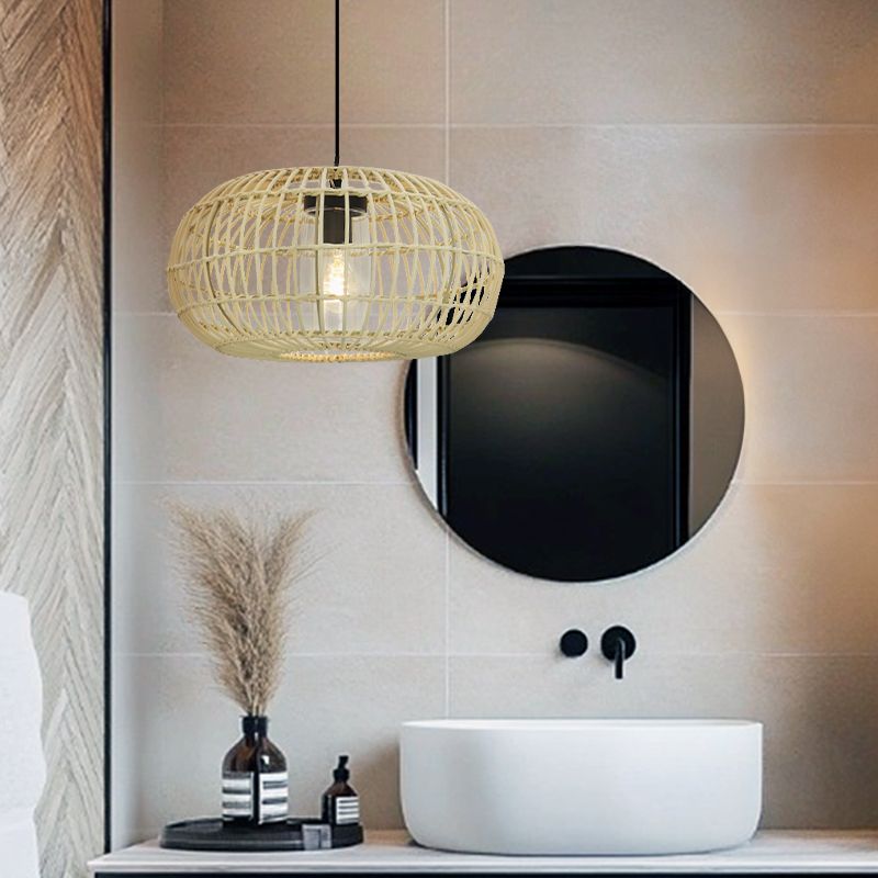 Rotan badkamer hanglamp bruin, Emilio, IP44 | Lampgigant.nl