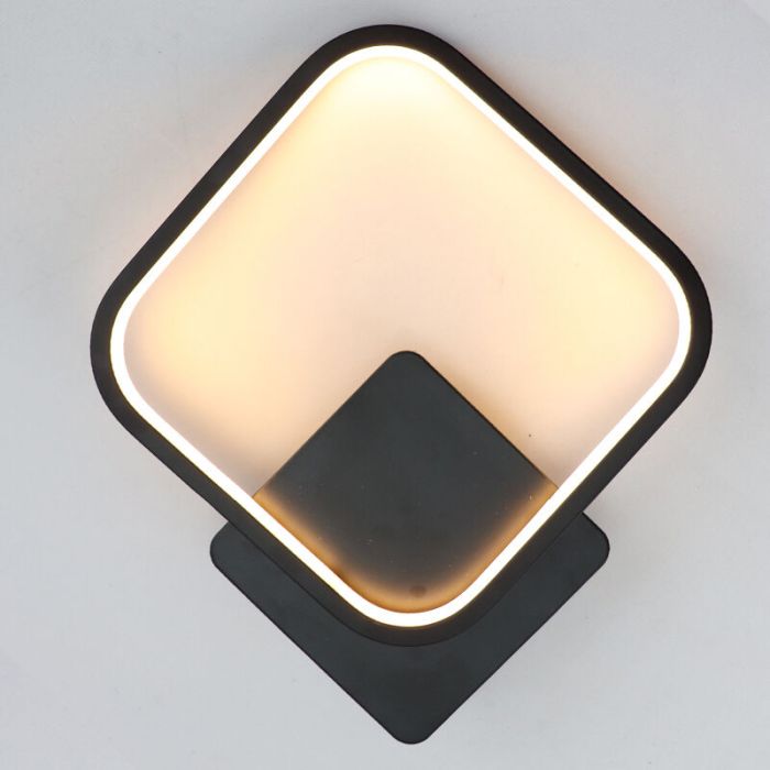 Zwarte wandlamp Clay, aluminium, vierkant, 12w, 2700K LED | Lampgigant.nl