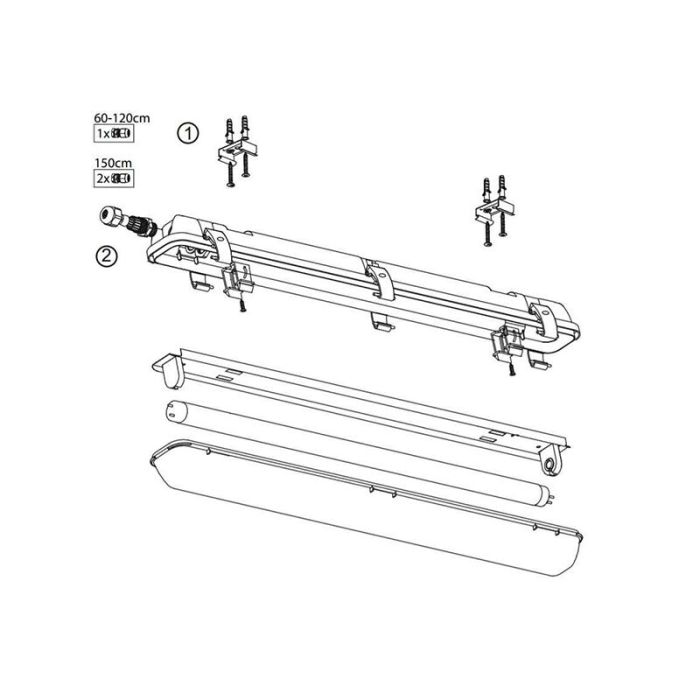 150 cm waterdicht LED TL armatuur - Dura - voor 2 TL's - IP65 ...